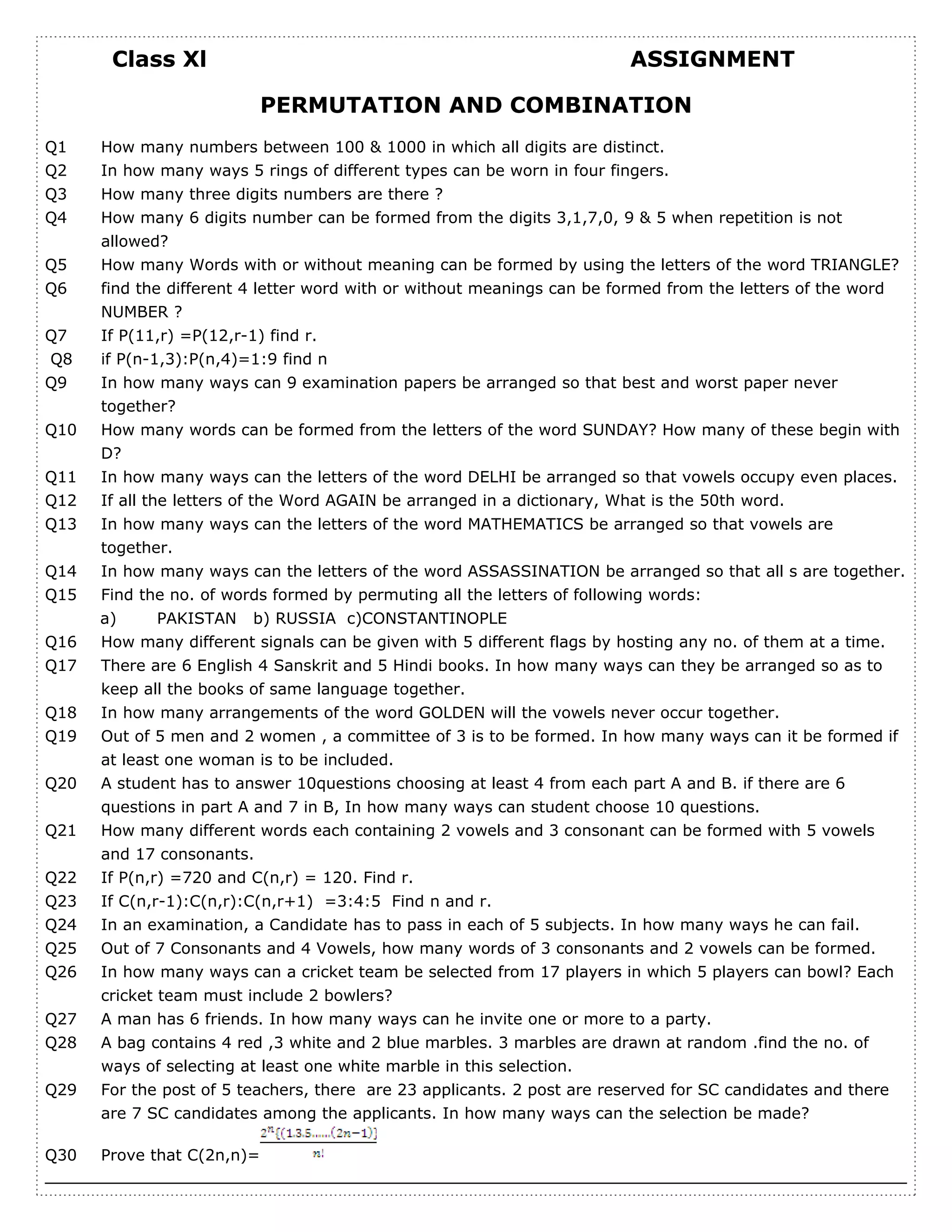 Permutation and combination | DOC