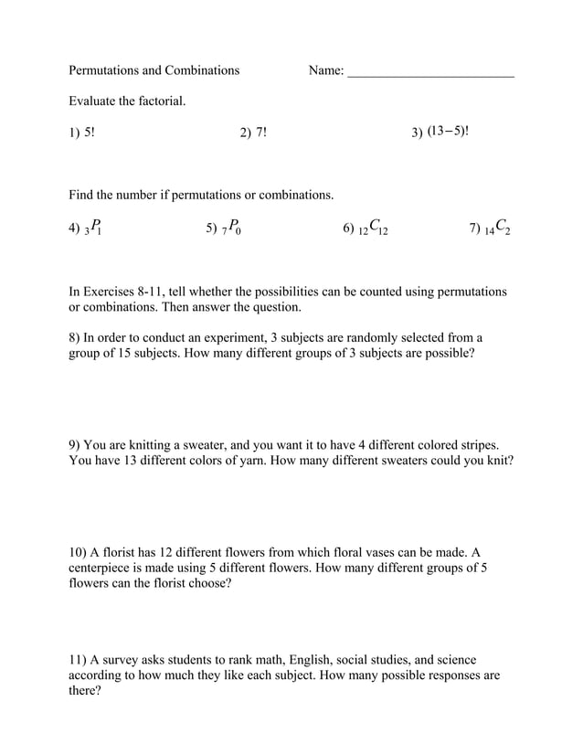 Permutations And Combinations Name Pdf
