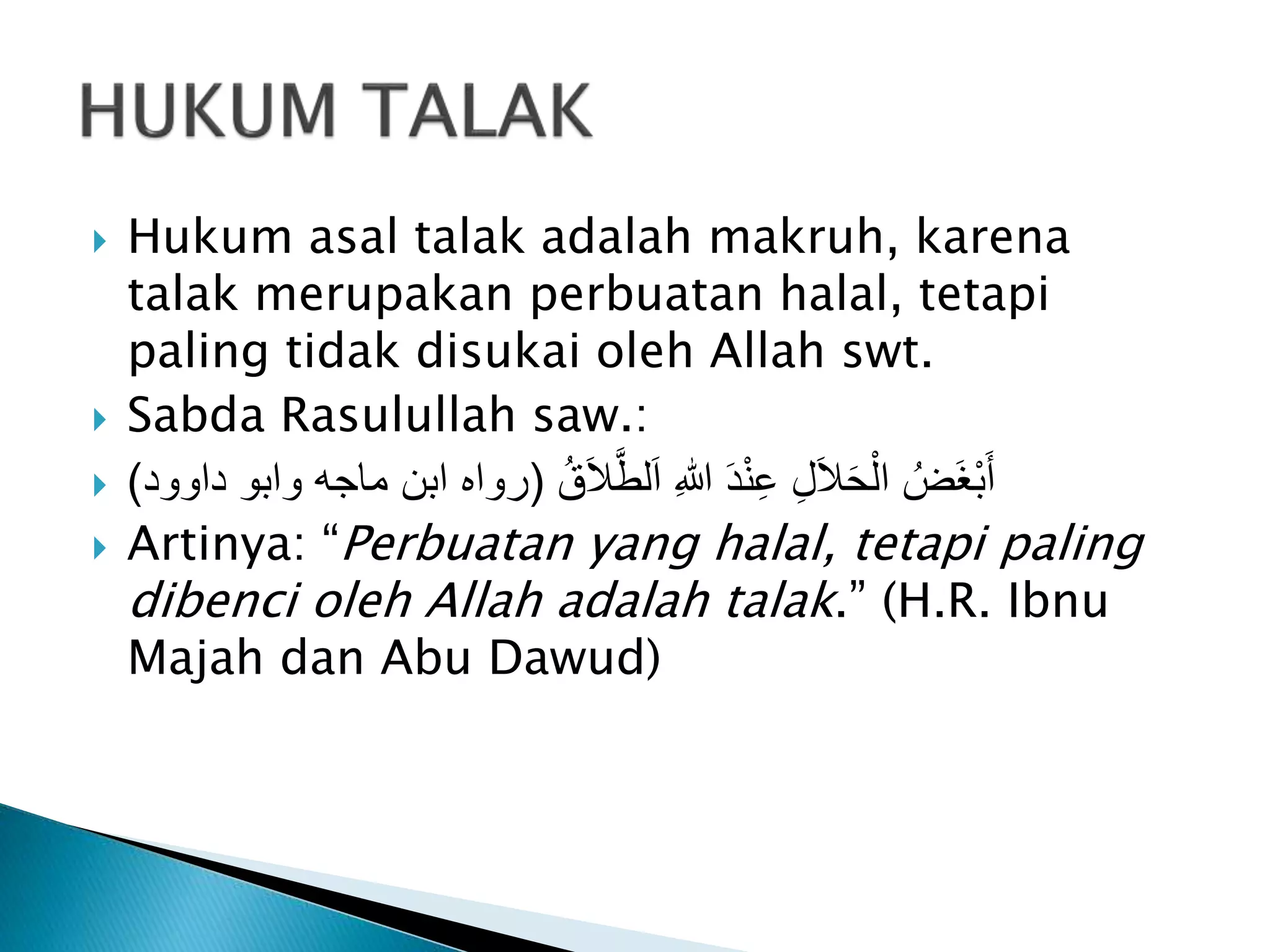 Pernikahan dalam islam talak, iddah dan rujuk | PPTX