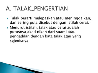 Pernikahan dalam islam talak, iddah dan rujuk | PPTX
