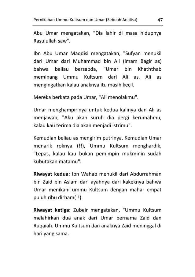 Pernikahan ummu kultsum dengan umar | PDF