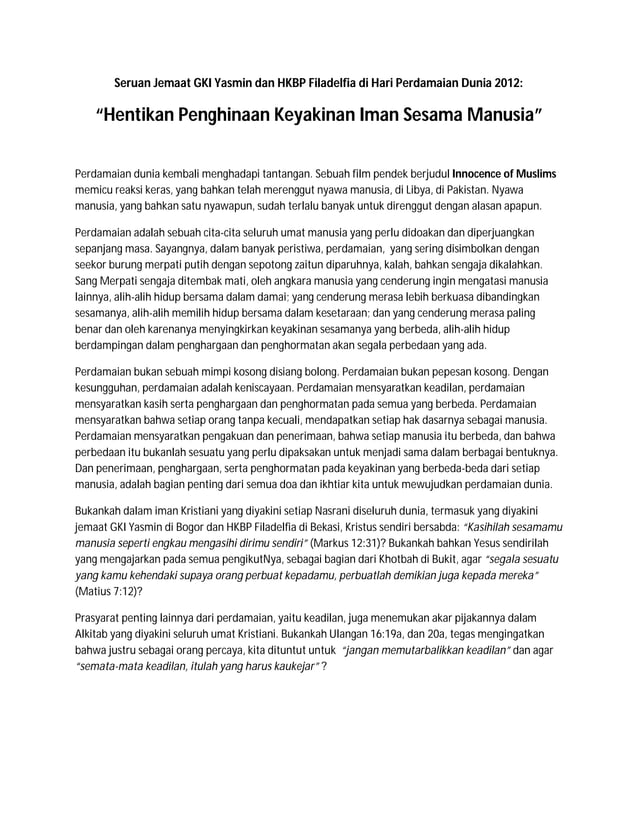 Pernyataan pers gki yasmin & hkbp filadelfia 23 september 2012 | PDF