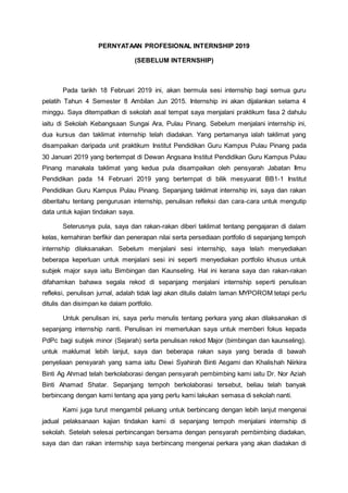 Pernyataan profesional pelajar guru internship 2019 | DOCX