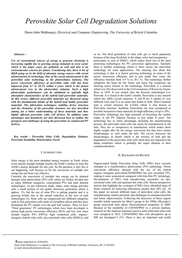 Perovskites solar cells degradation solutions | PDF