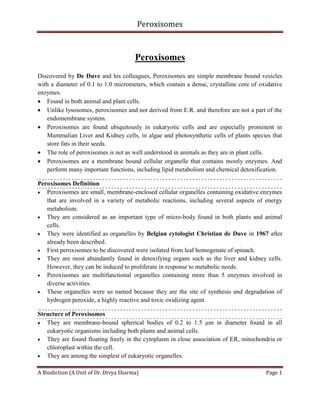 Peroxisomes : Structure, Function and Biogenesis | PDF