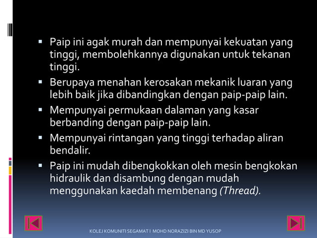 Perpaipan (laksanakan penyambungan paip dan injap) | PPTX