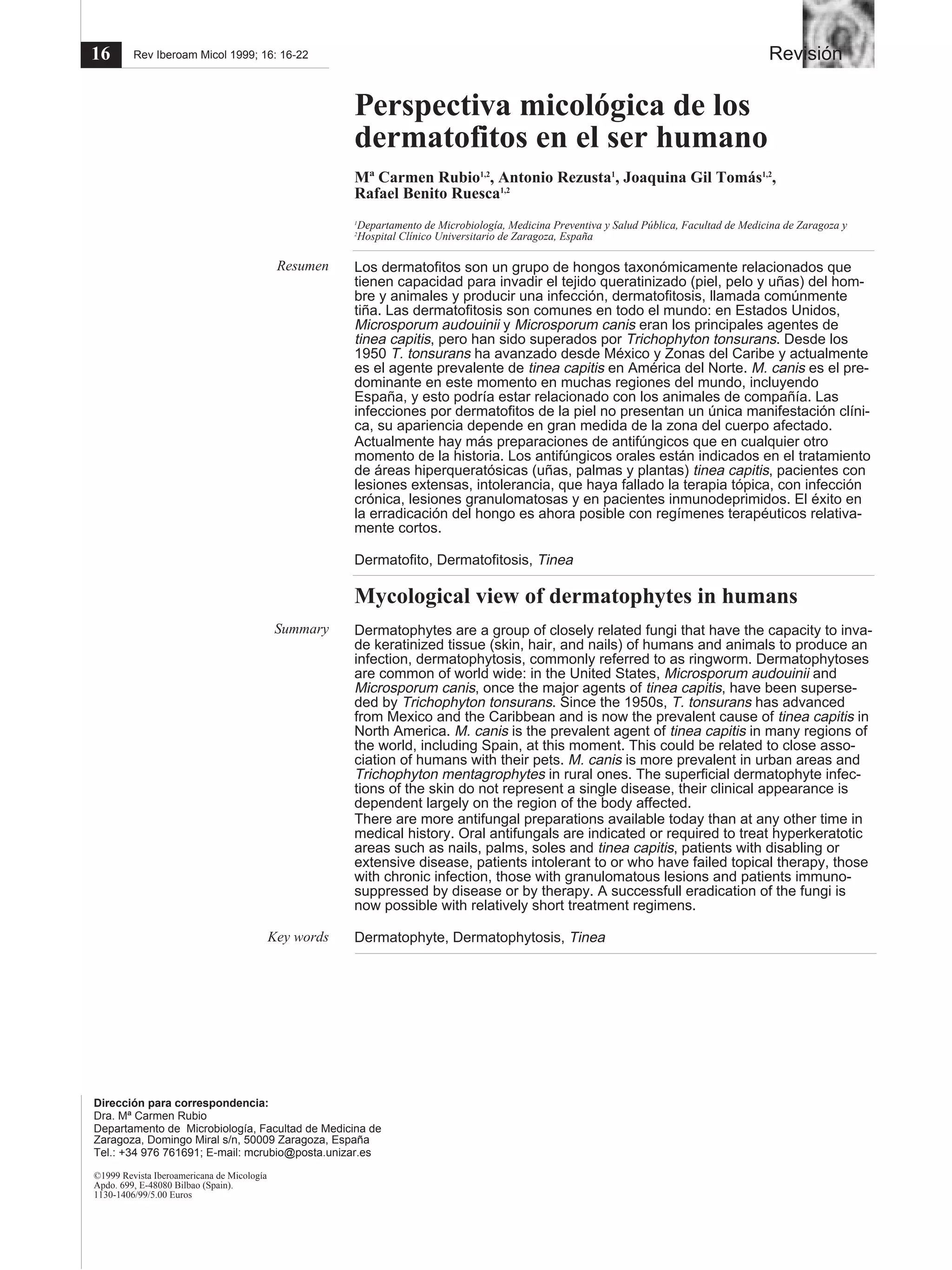 Perpectiva micológica de los dermatofitos en el ser humano | PDF | Skin ...