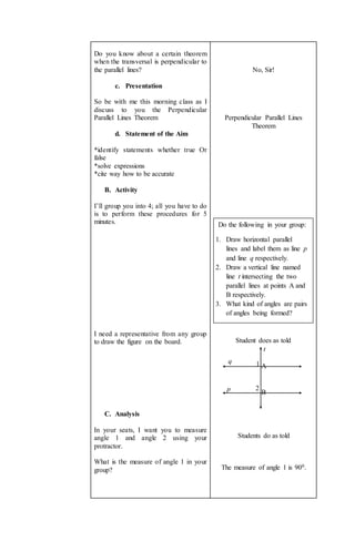 Perpendicular parallel lines theorem lesson plan using 5 as method | DOCX