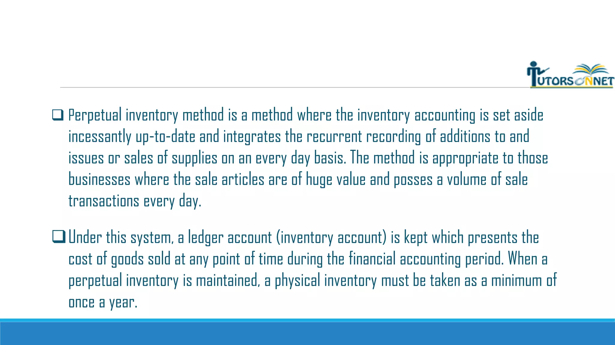 Perpetual and periodic inventory method – inventories perpetual ...