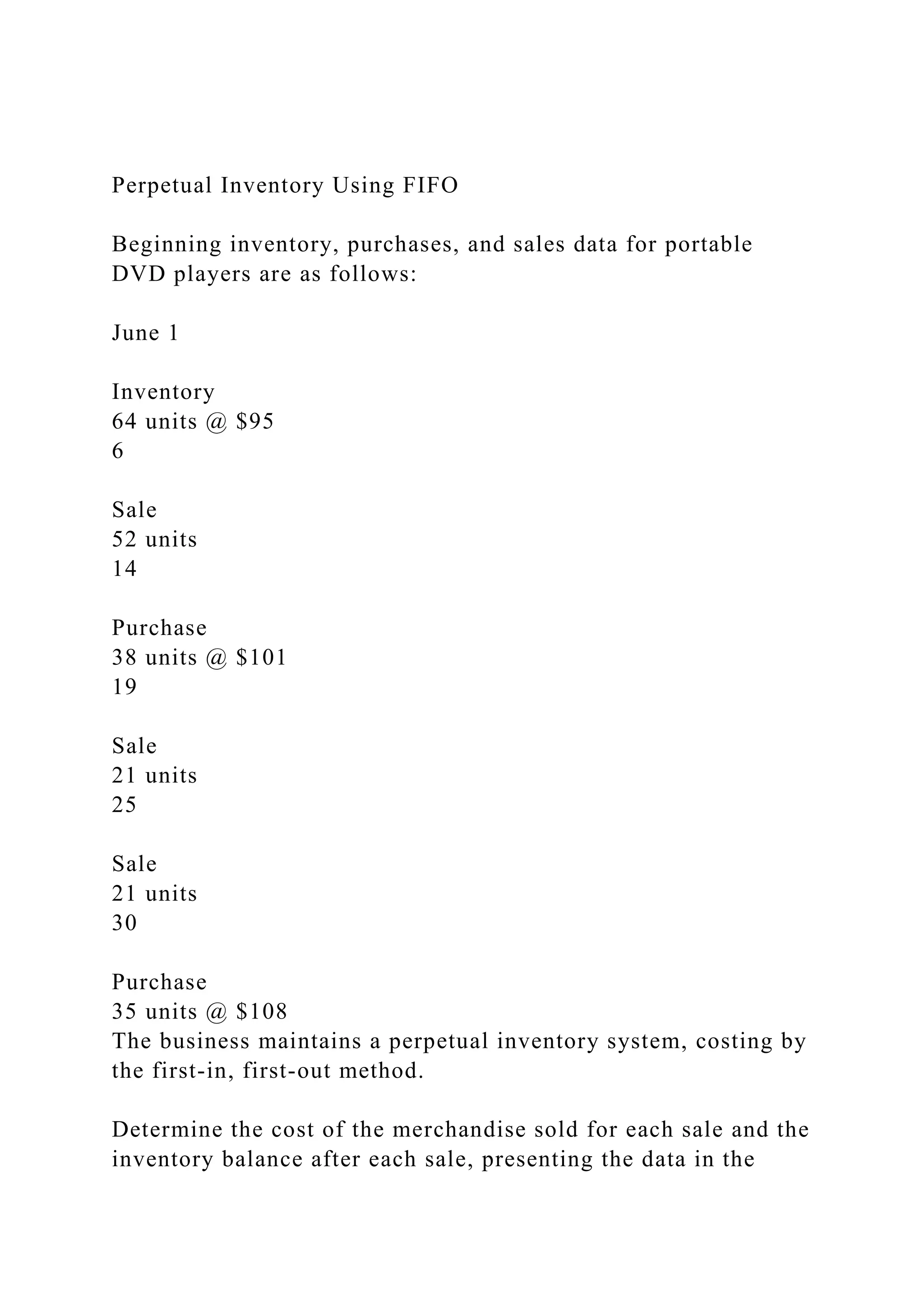 Perpetual Inventory Using FIFOBeginning inventory, purchases, .docx