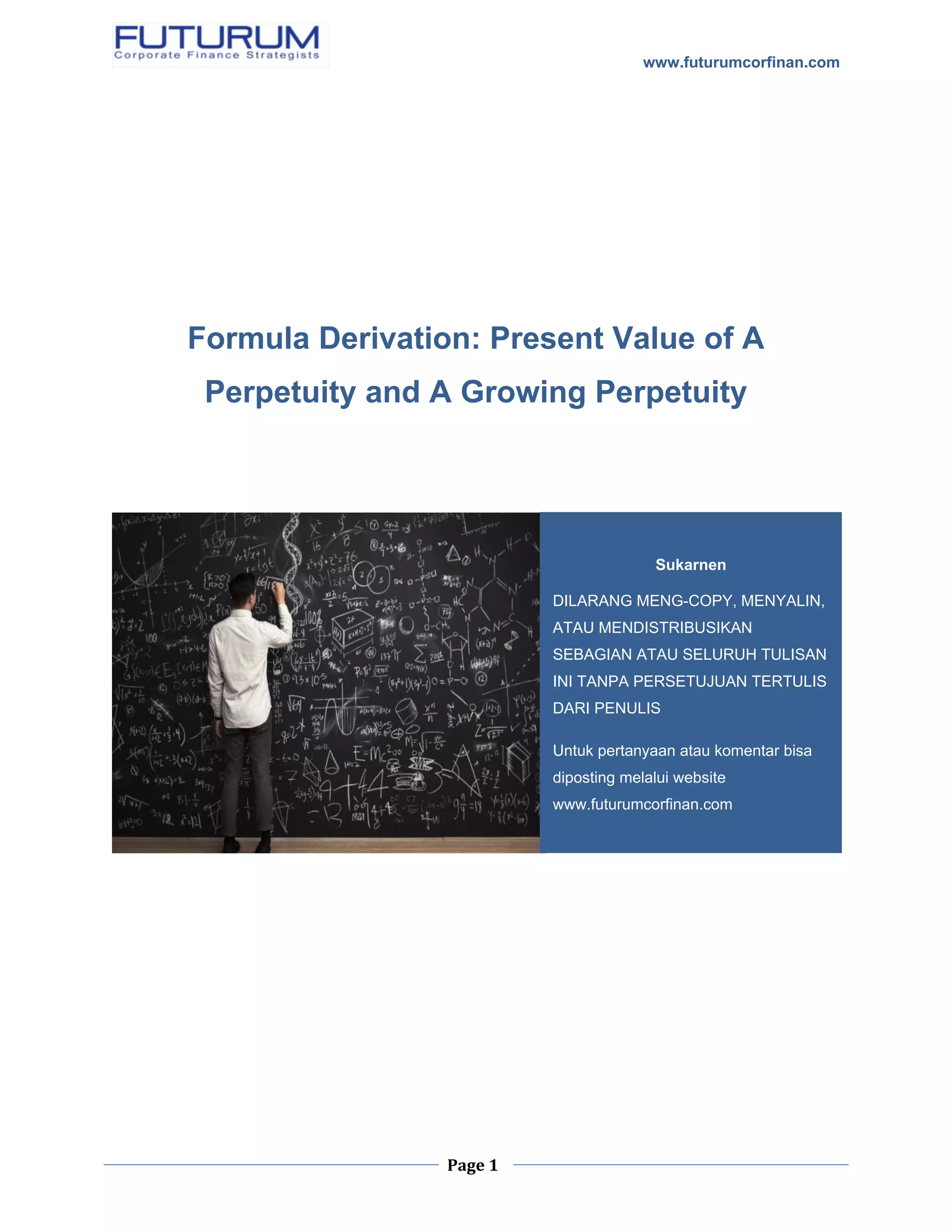 Perpetuity and growing pepetuity formula derivation | PDF