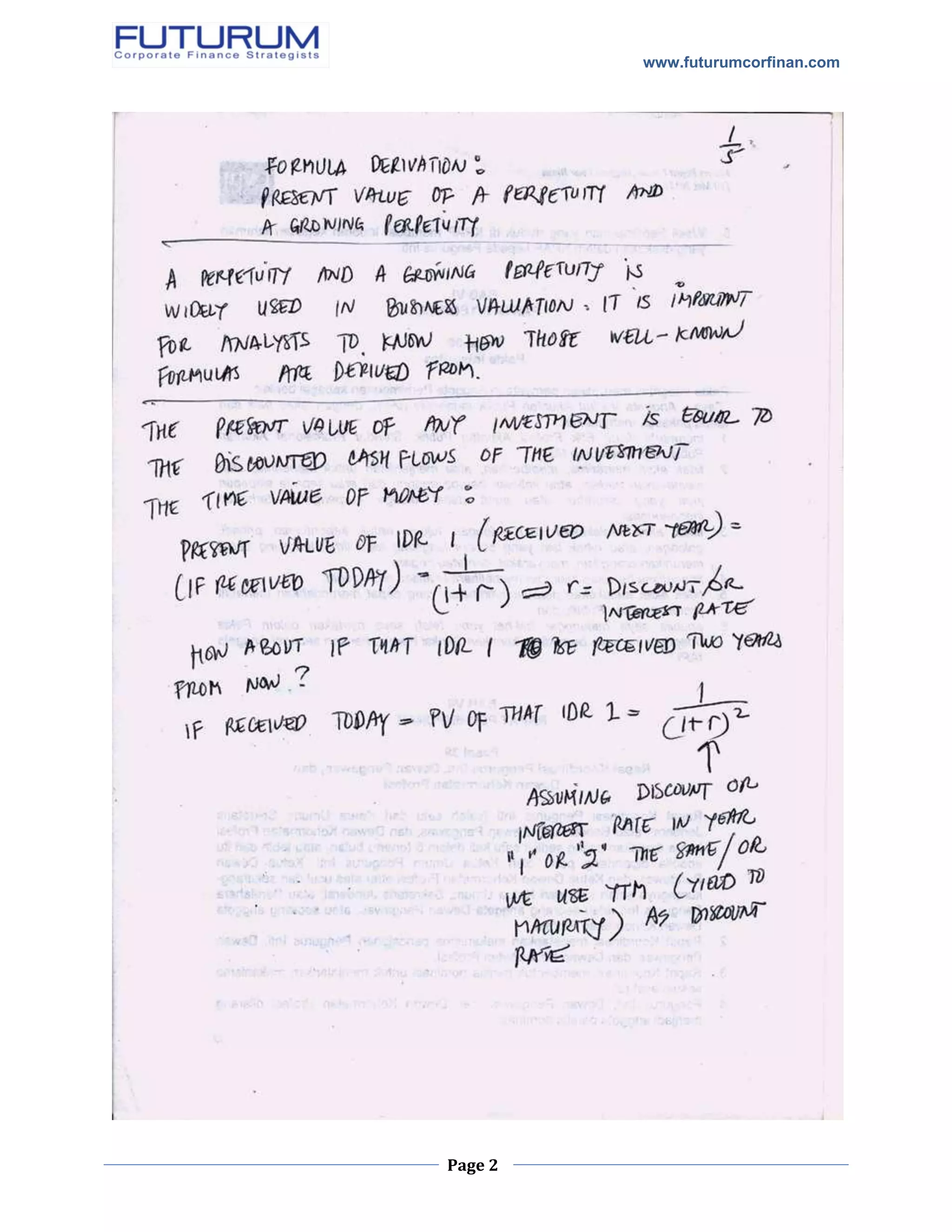 Perpetuity and growing pepetuity formula derivation | PDF