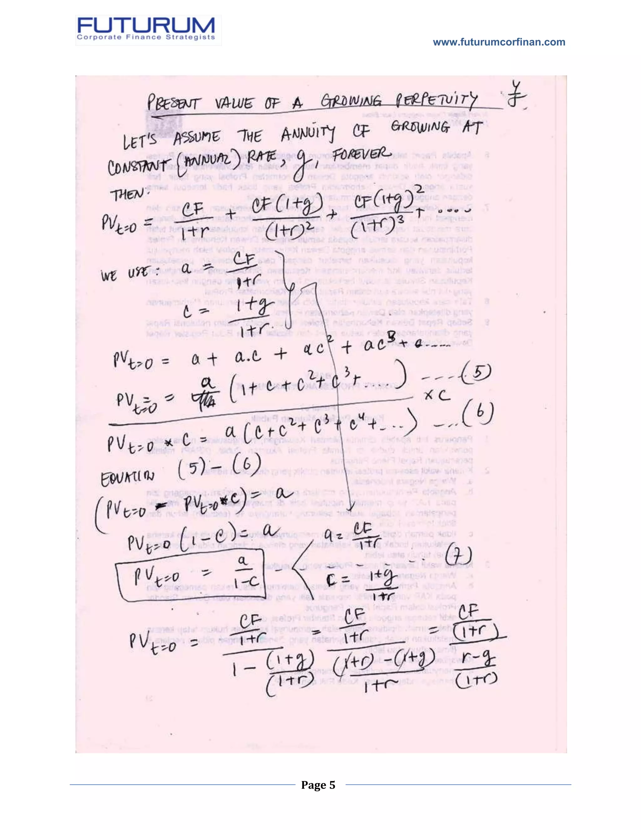 Perpetuity and growing pepetuity formula derivation | PDF