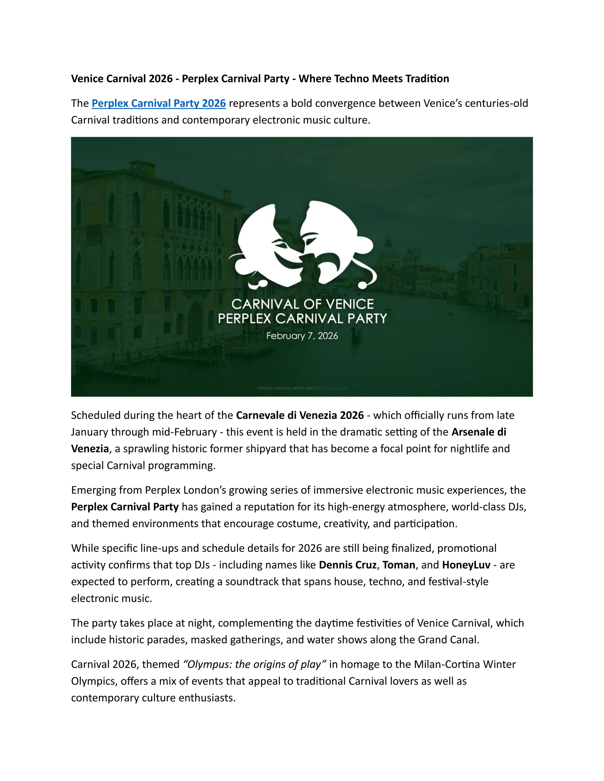 Venice Carnival 2026 - Perplex Carnival Party - Where Techno Meets ...