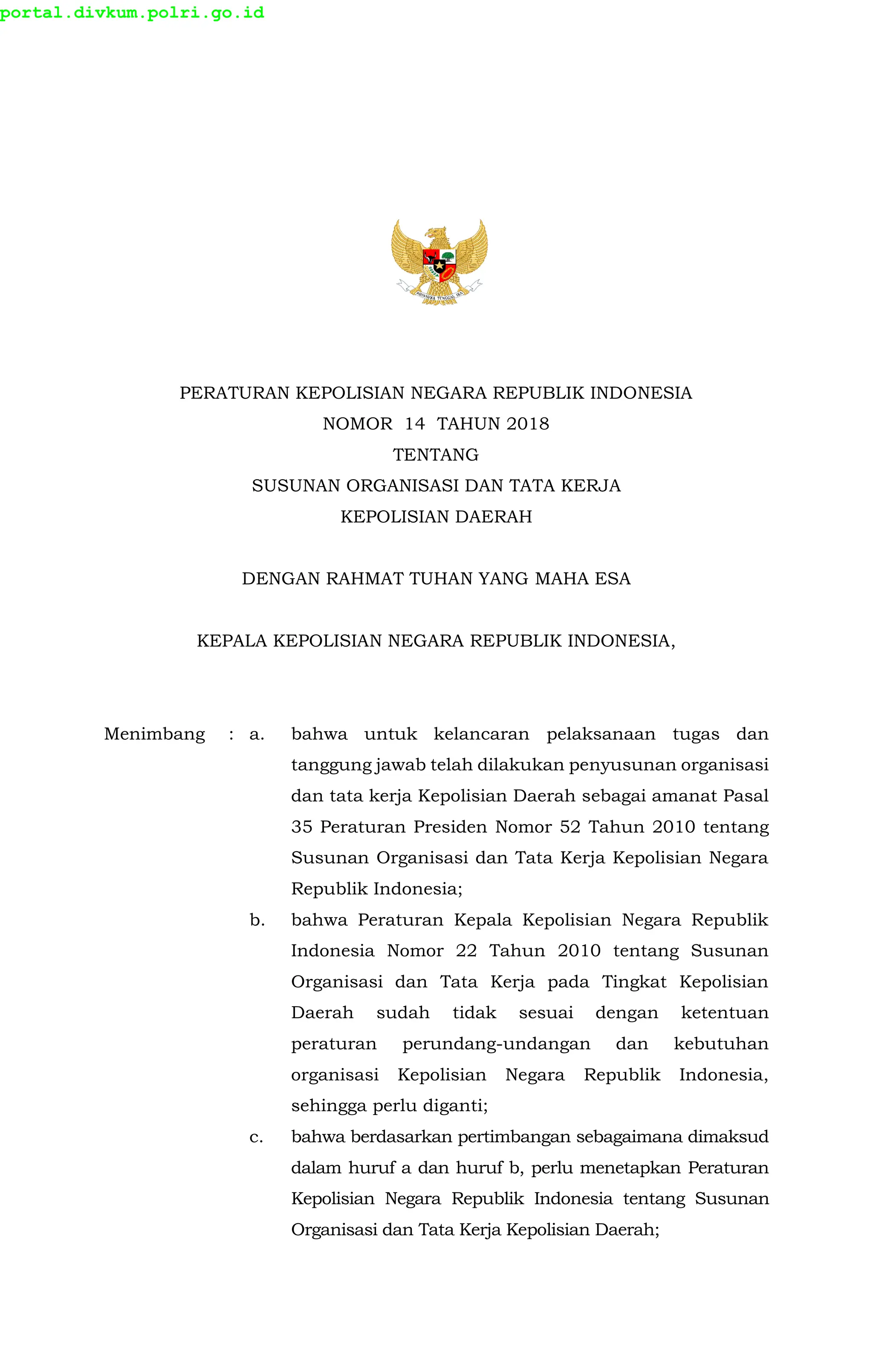 PERPOL NO 14 TH 2018 TTG REVISI PERKAP NO 22 TH 2010 .pdf