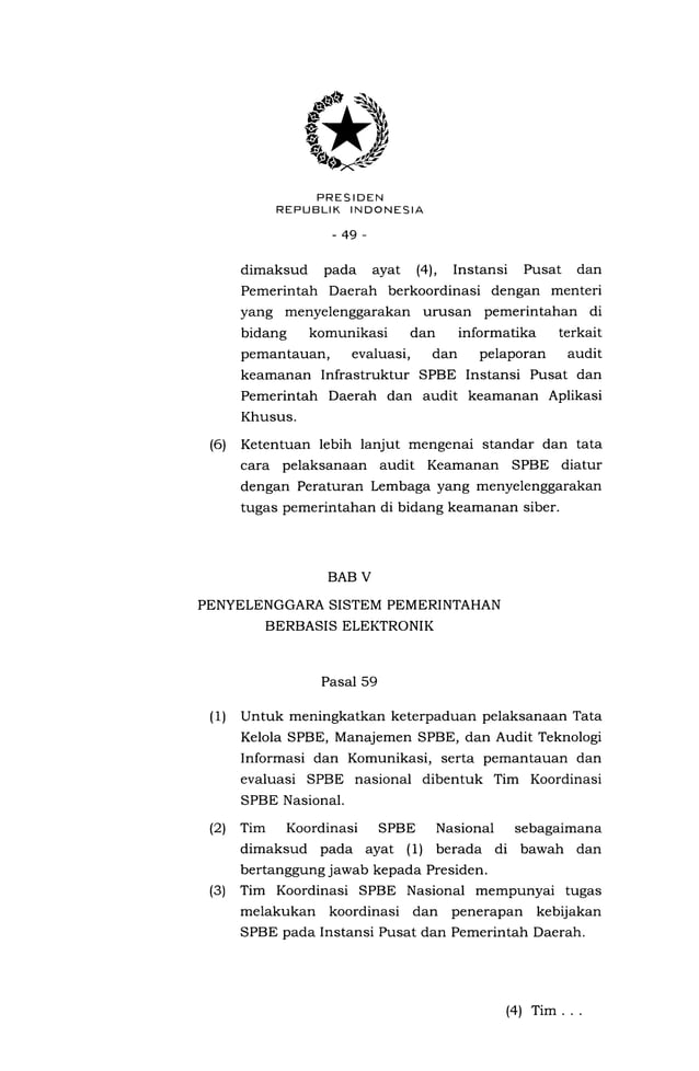 Perpres nomor 95 tahun 2018 sistem pemerintahan berbasis eletronik | PDF