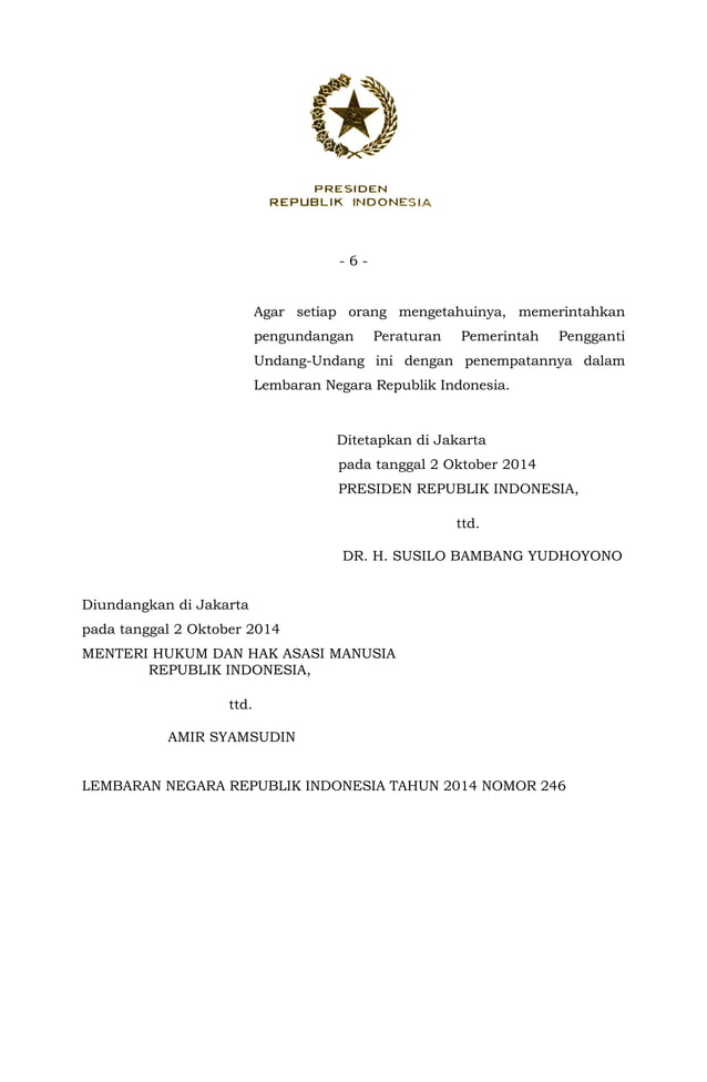 Perpu nomor 2 tahun 2014 | PDF