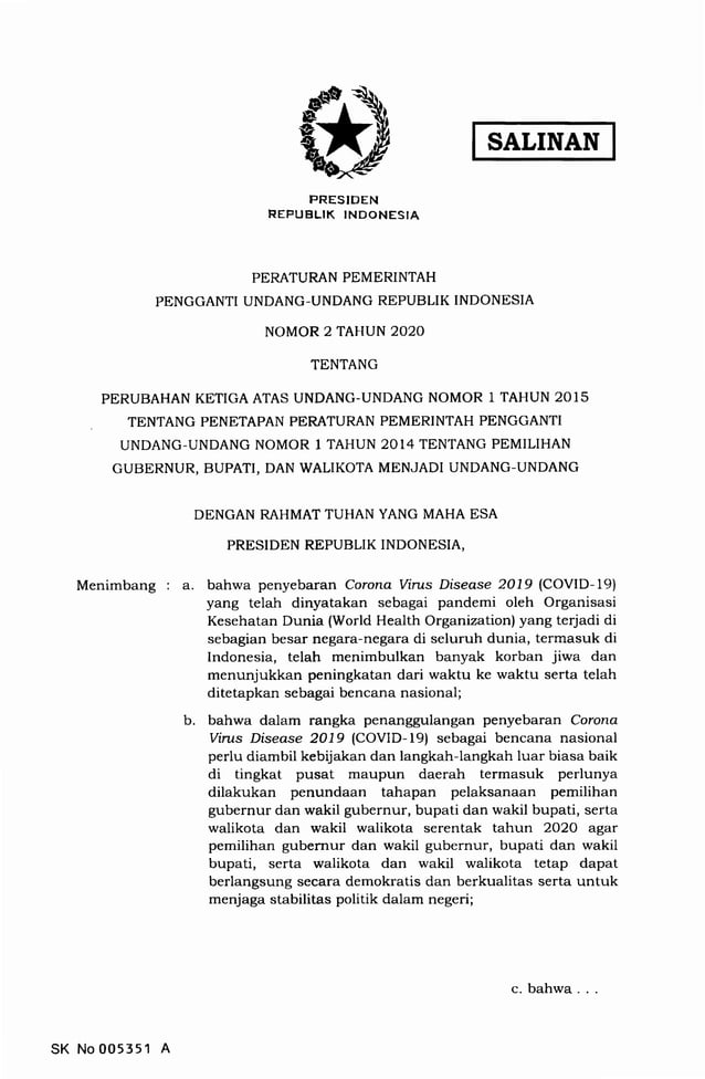 Perpu nomor 2 tahun 2020 | PDF