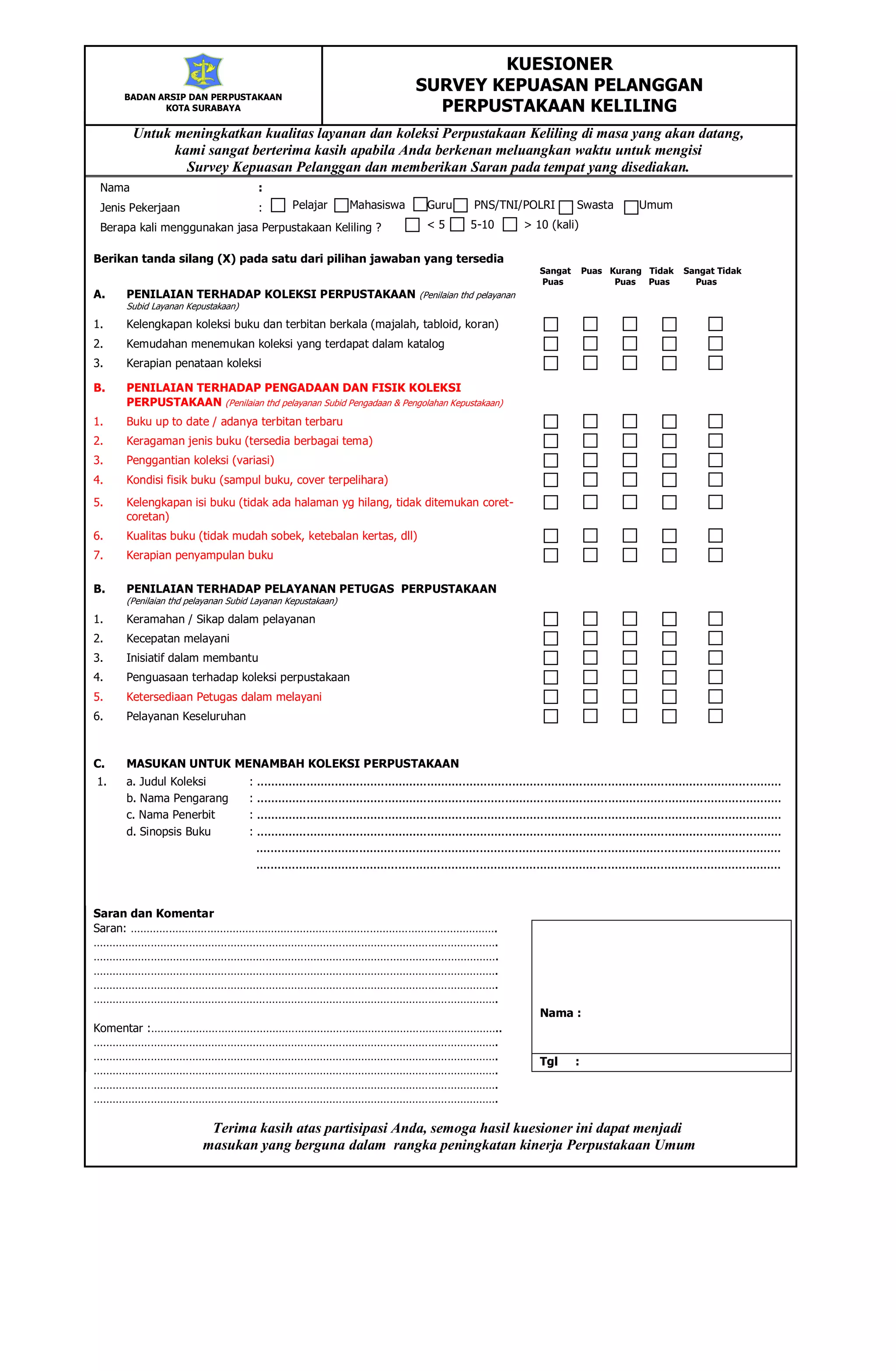 Perpus 1 kuisioner perpustakaan keliling baru-1 | PDF