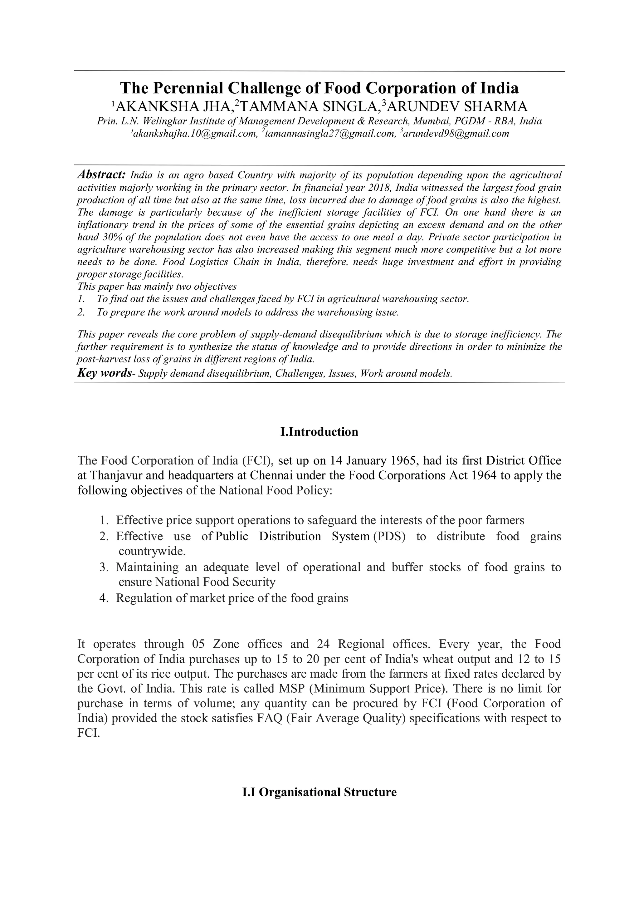 Perrenial challenge of fci | PDF