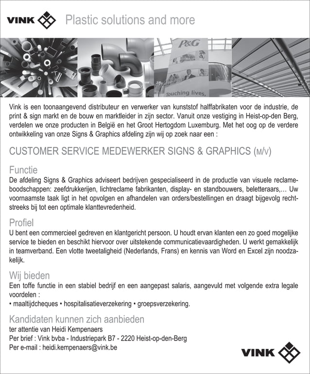 VACATURE CUSTOMER SERVICE MEDEWERKER SIGNS & GRAPHICS (m/v) | PDF
