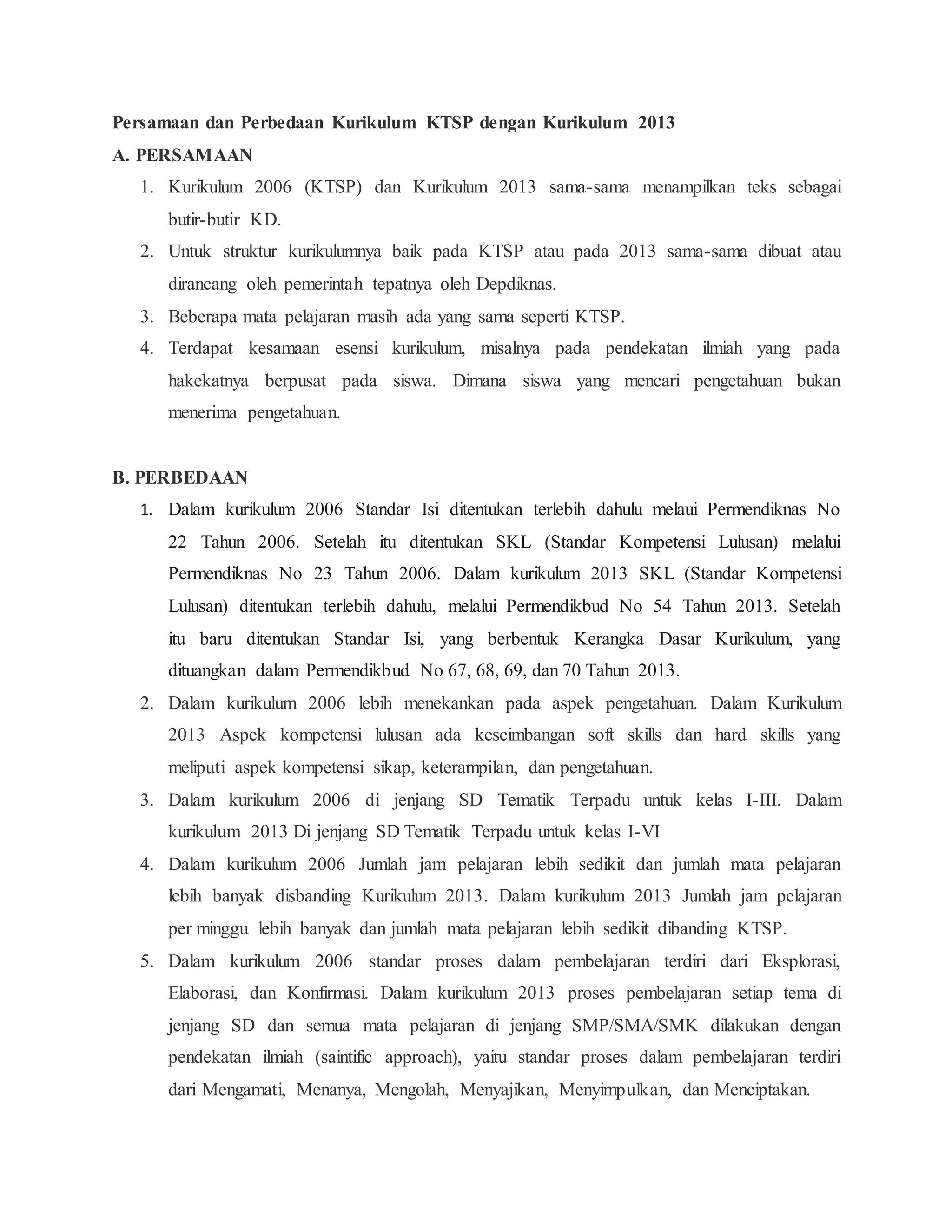 Persamaan dan perbedaan kurikulum ktsp dengan kurikulum 2013 | PDF Persamaan dan perbedaan kurikulum ktsp dengan kurikulum 2013 | PDF
