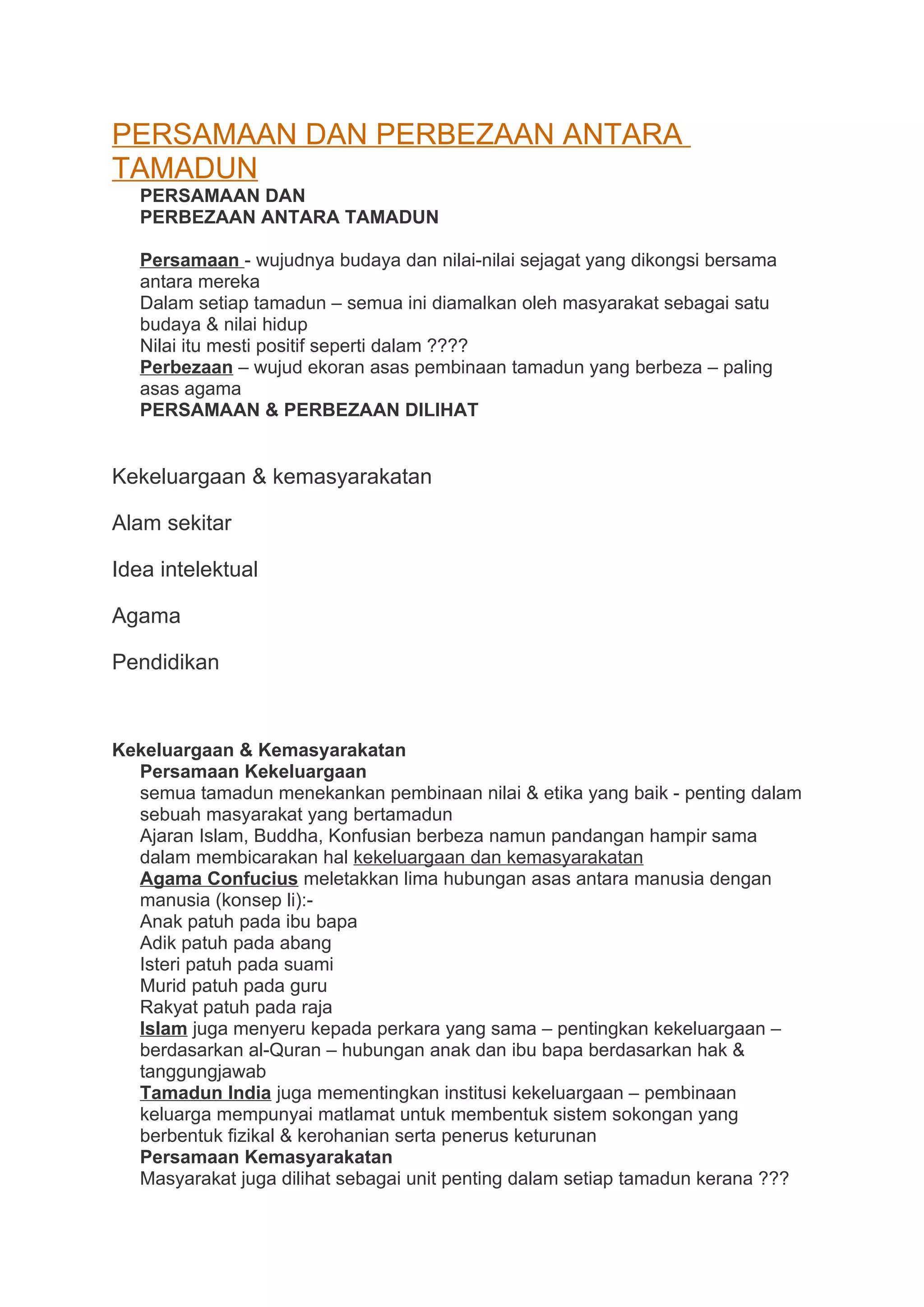 Persamaan dan perbezaan antara tamadun | DOC