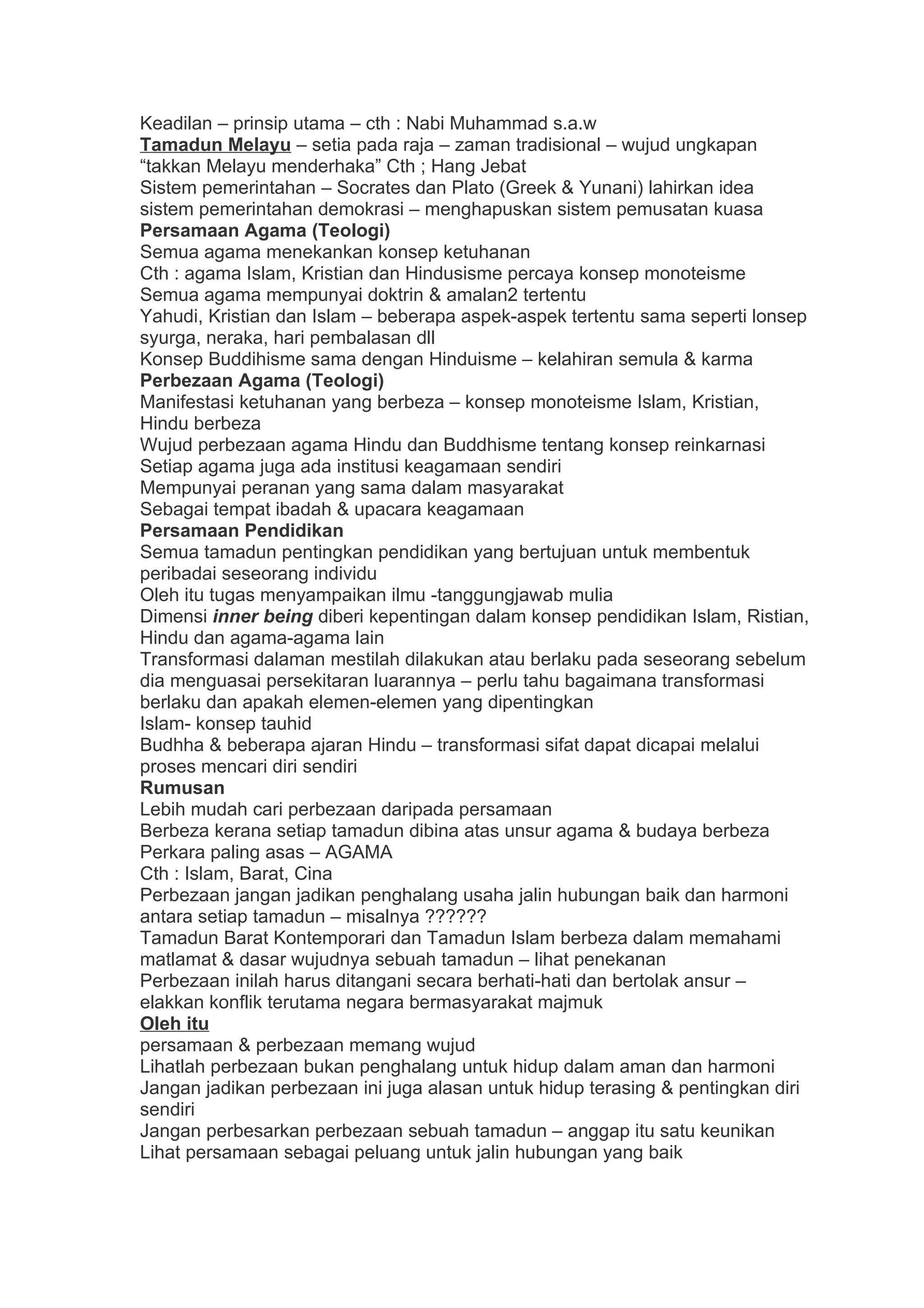 Persamaan dan perbezaan antara tamadun | DOC