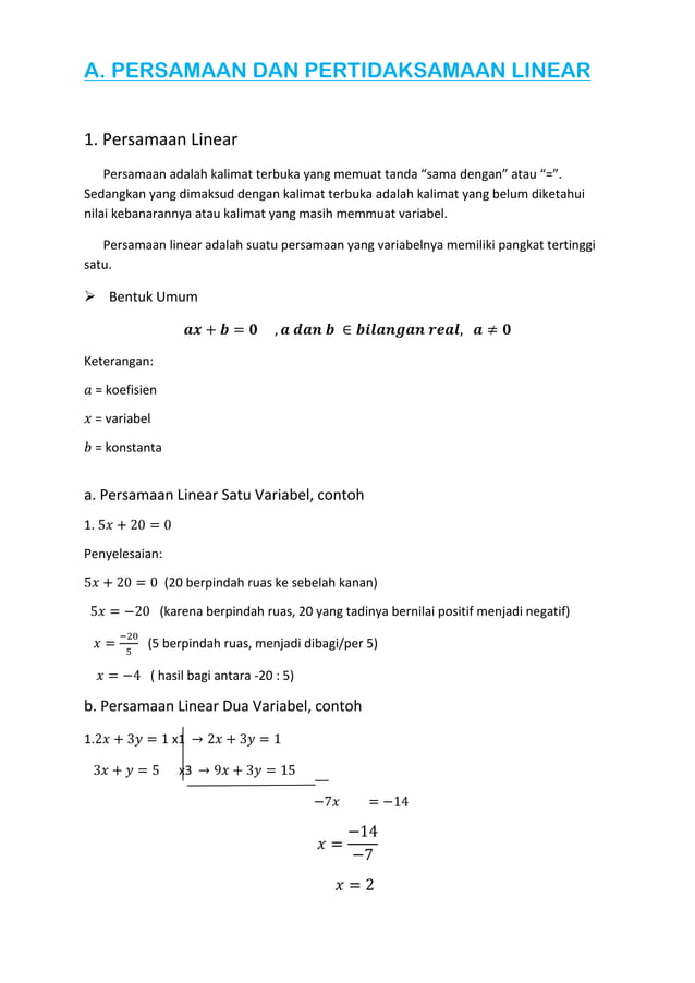 Persamaan dan pertidaksamaan | DOCX
