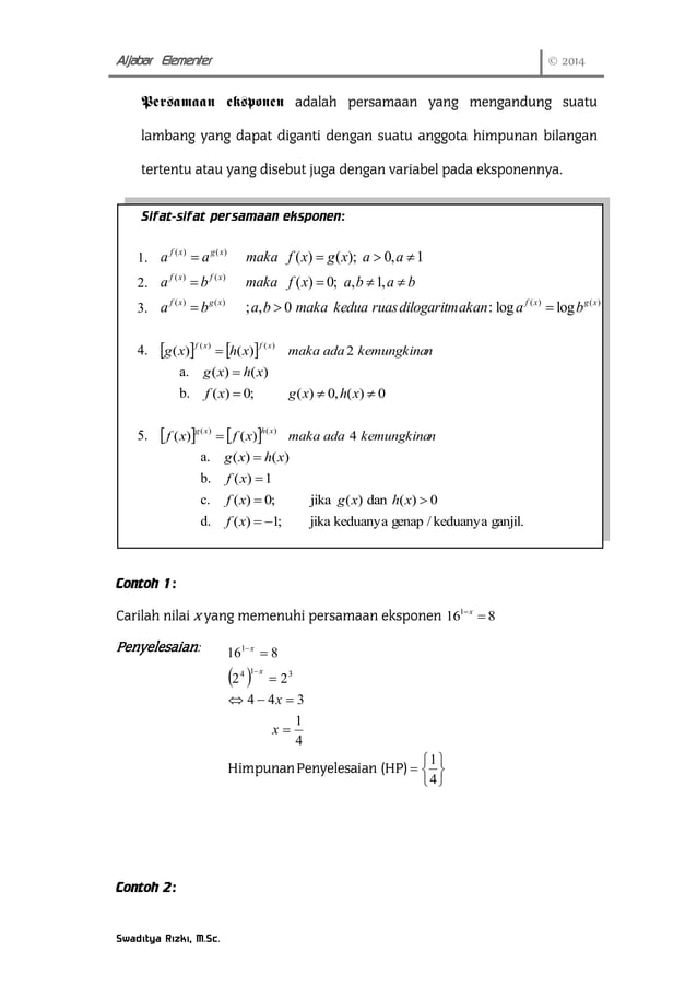 Persamaan dan pertidaksamaan eksponen | PDF