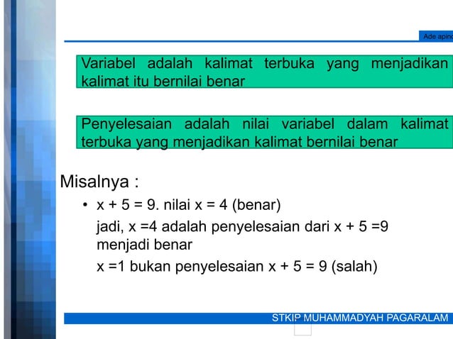 Persamaan dan pertidaksamaan linier satu variabel | PPTX