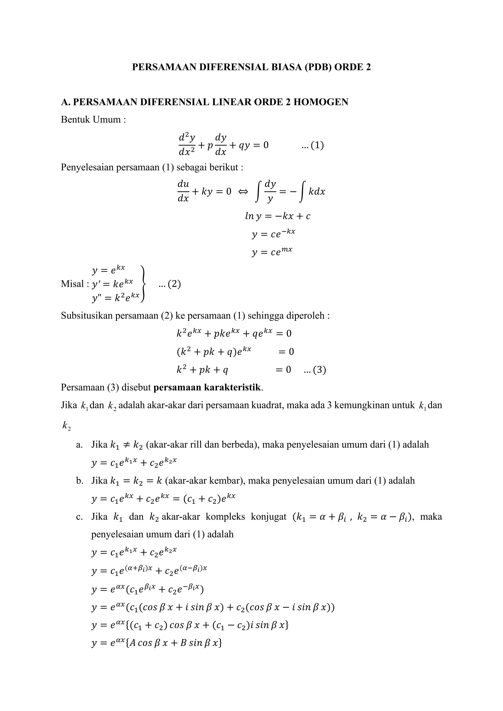 Persamaan Diferensial Biasa (PDB) Orde 2 | PDF