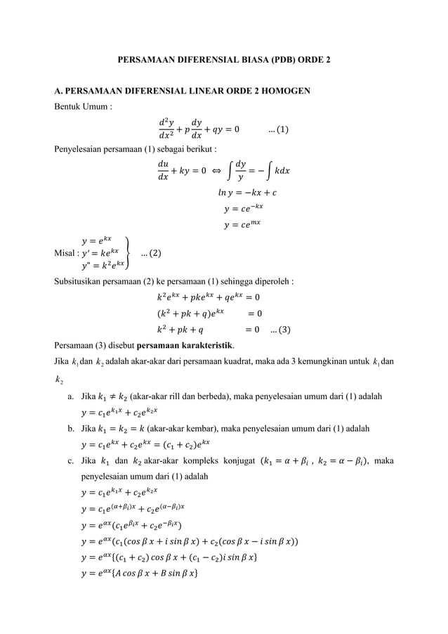 Persamaan Diferensial Biasa (PDB) Orde 2 | PDF