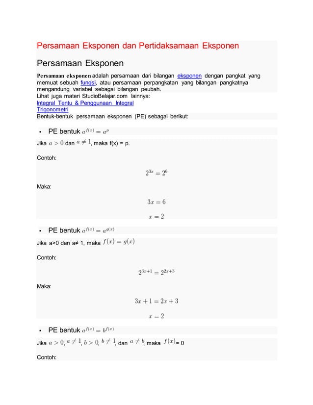 Persamaan eksponen dan pertidaksamaan eksponen | PDF
