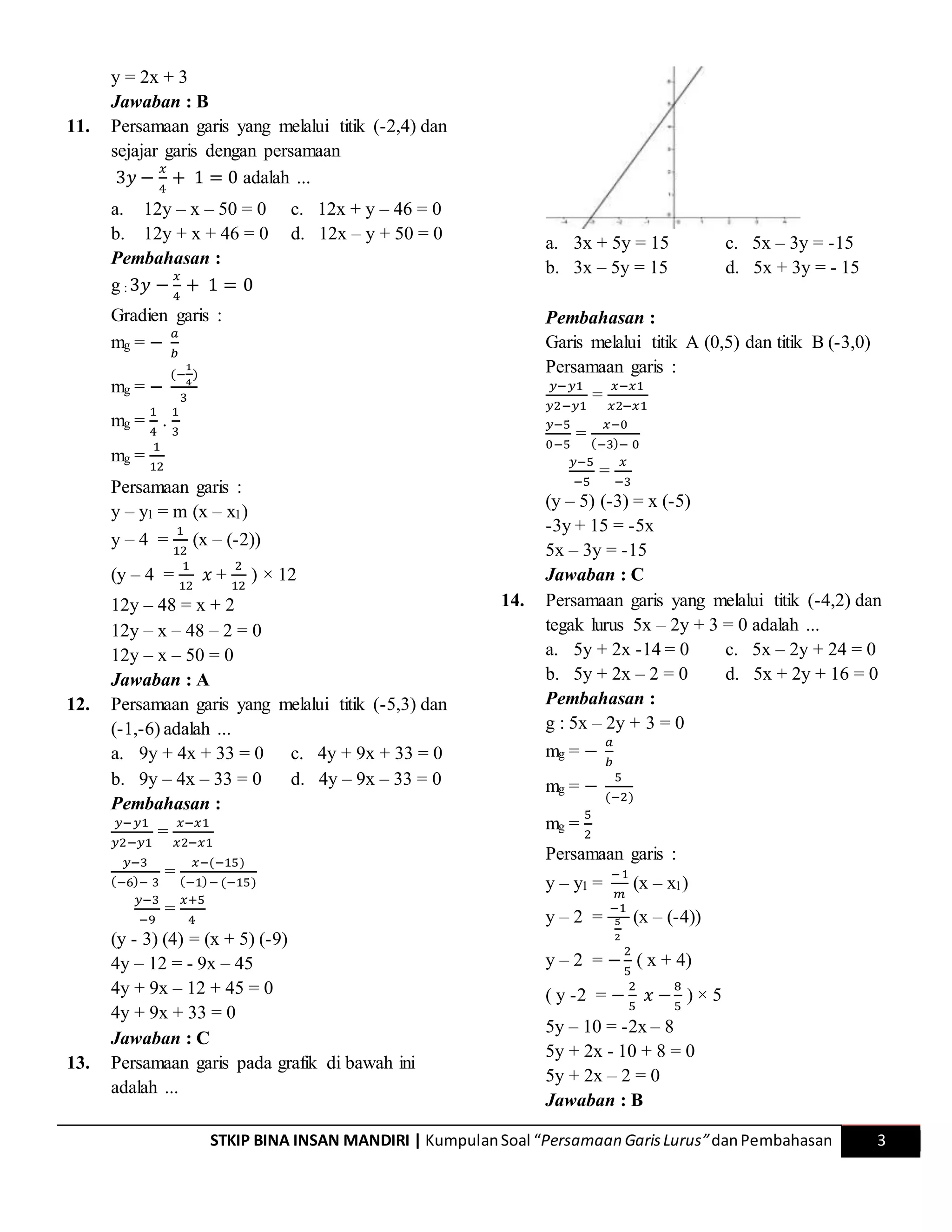 Kumpulan Soal Persamaan Garis Lurus Beserta Pembahasannya | DOCX