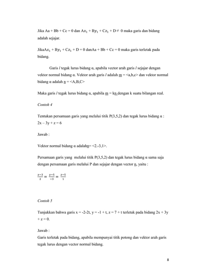 Persamaan garis lurus(Geometri Analitik Ruang) | DOCX