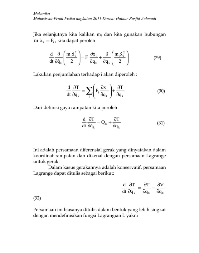 Persamaan lagrange dan hamilton | DOC