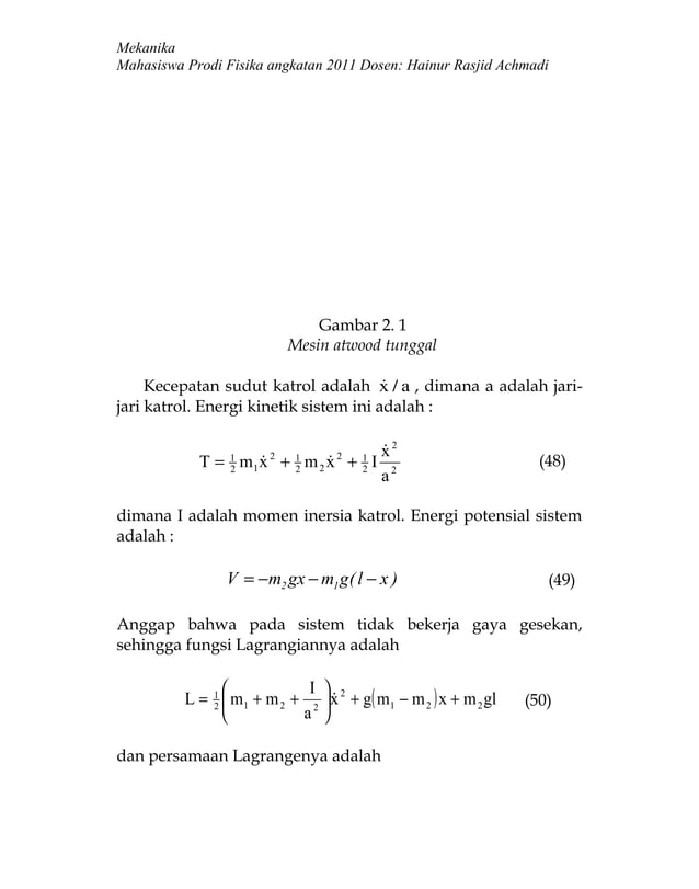 Persamaan lagrange dan hamilton | DOC