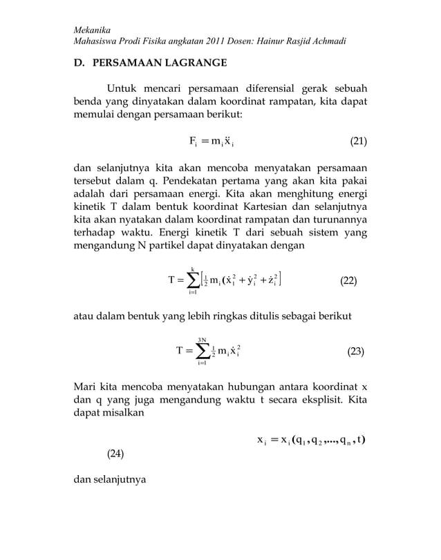 Persamaan lagrange dan hamilton | DOC