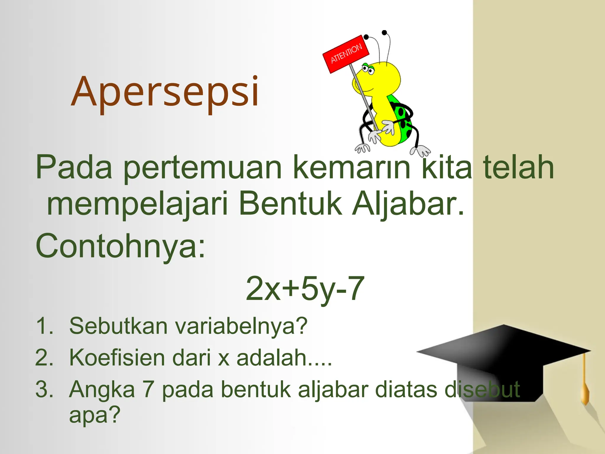 PPT pembelajaran matematika yang berjudul persamaan linear satu ...