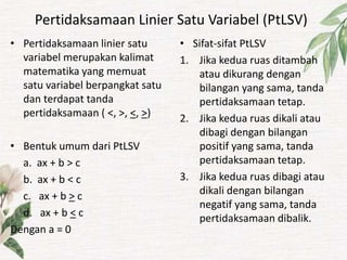 PERSAMAAN LINIER DAN PERTIDAKSAMAAN LINIER | PPT