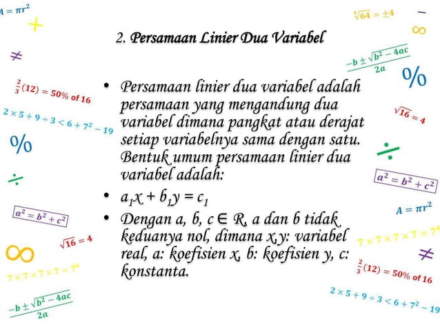 Persamaan linier dan pertidaksamaan linier | PPT