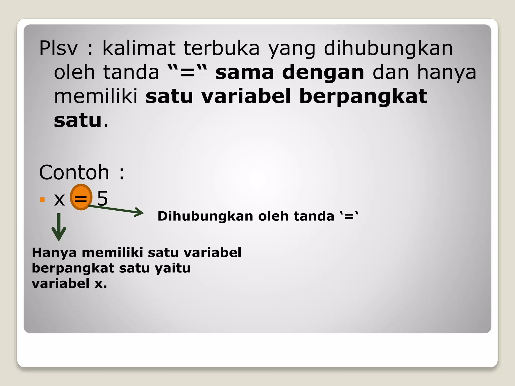 Persamaan linier satu variabel (plsv) | PPTX