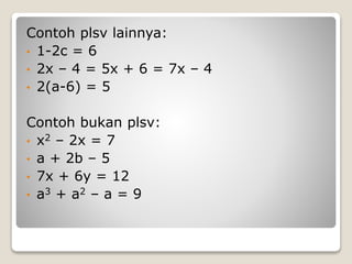 Persamaan linier satu variabel (plsv) | PPTX