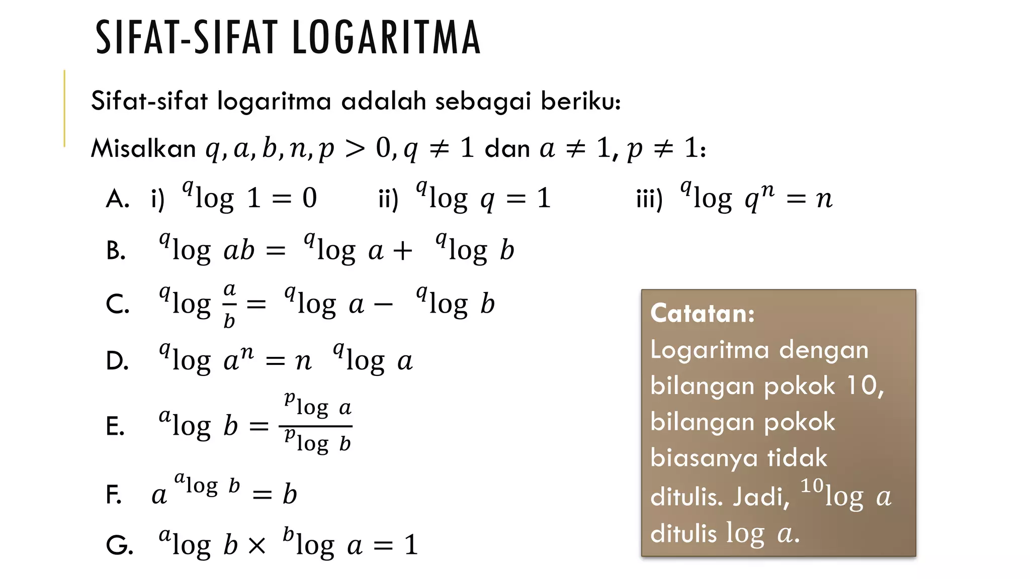 Persamaan Logaritma, sifat-sifat Logaritma | PDF