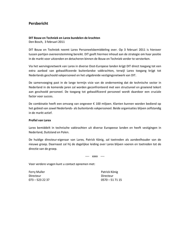 Persbericht Dit Larex | PDF