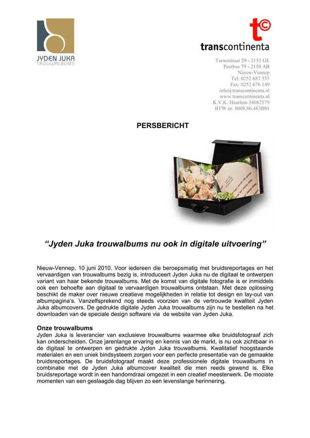Persbericht Jyden Juka nieuw digitaal trouwalbum | PDF