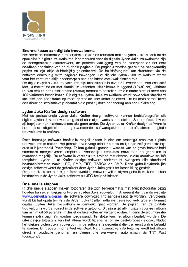 Persbericht Jyden Juka nieuw digitaal trouwalbum | PDF