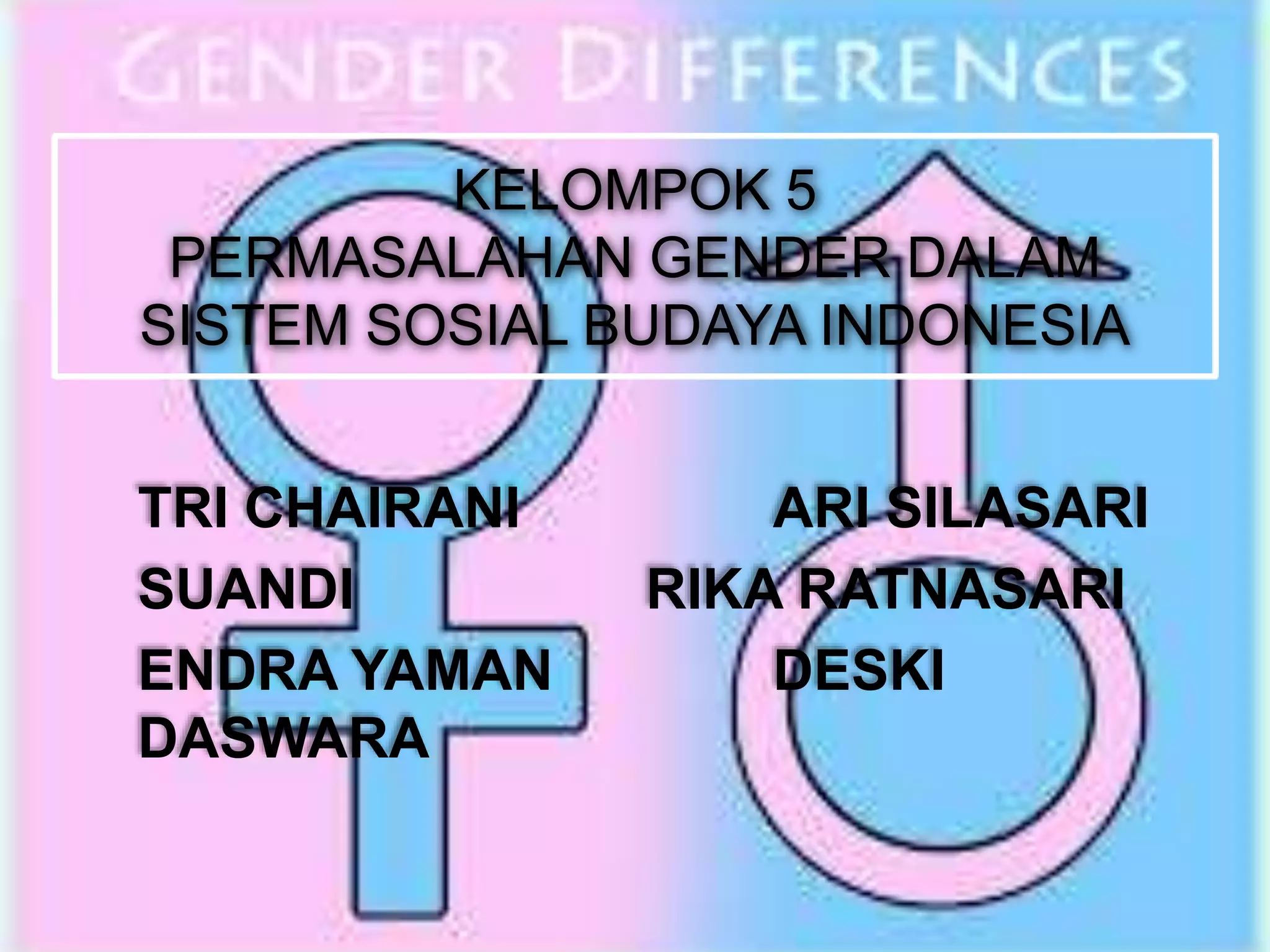 PERMASALAHAN KESETARAAN GENDER DALAM SISTIM SOSIAL BUDAYA INDONESIA | PPT