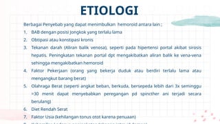 Patofisiologis penyakit hemoroid dan gejala | PPTX